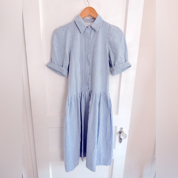 Maggie Breen | Dresses | Maggie Breen Seersucker Stripe Puff Sleeve ...
